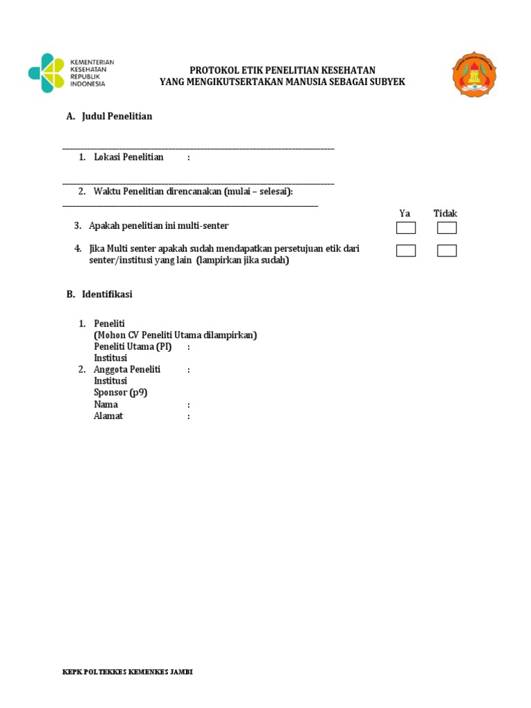 Template-Protokol Etik Penelitian Kesehatan-Poltekes Jambi | PDF | Karier & Perkembangan