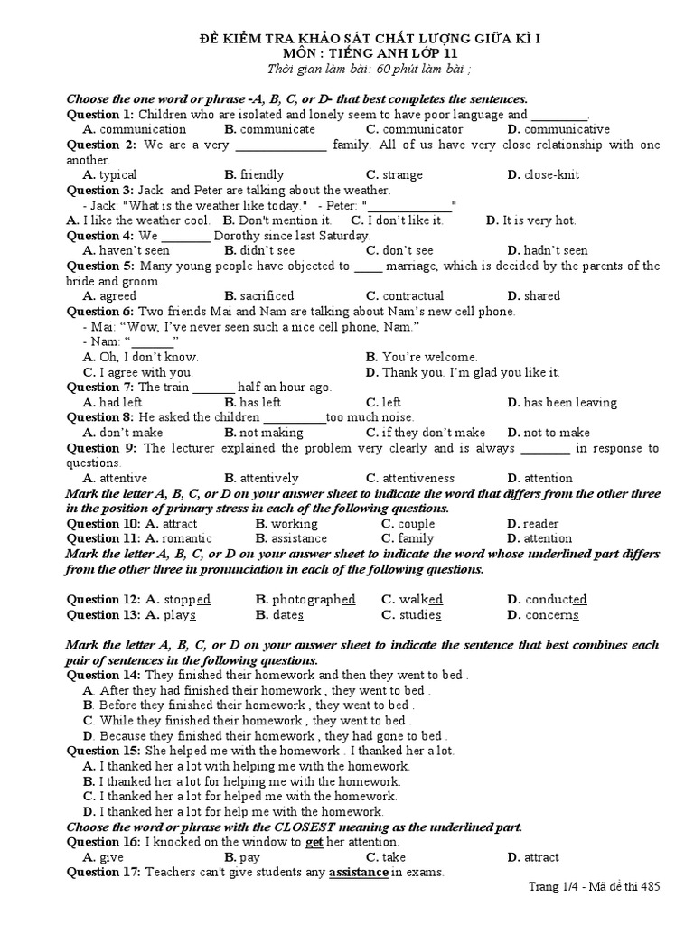 Khao Sat Giua Ki 1 Lop 11 | PDF | Wedding | Bride