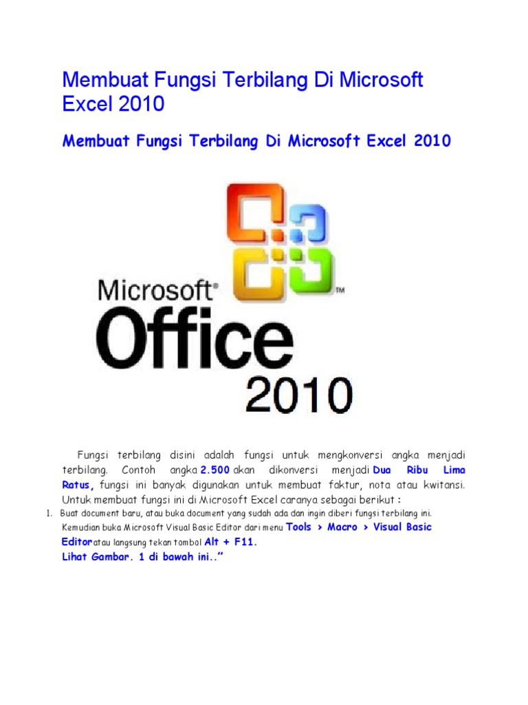 Membuat Fungsi Terbilang Di Microsoft Excel 2010 | PDF