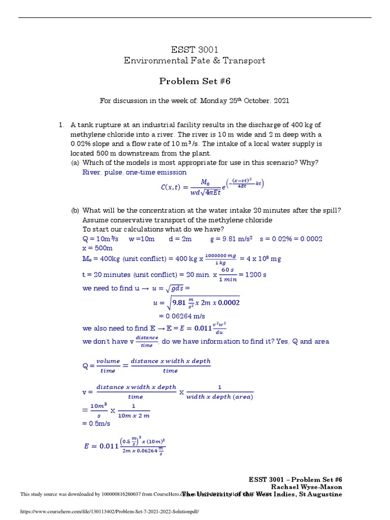 Problem Set 7 2021 2022 Solution PDF | PDF | River | Chemical Engineering