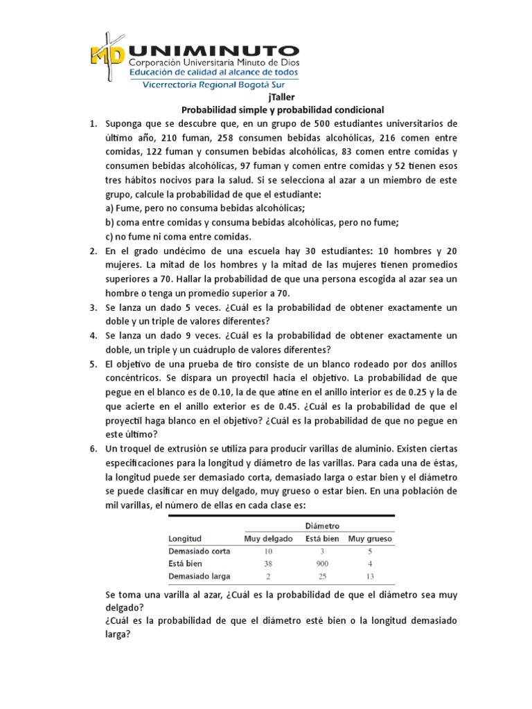 Taller. Probabilidad Simple y Condicional | PDF
