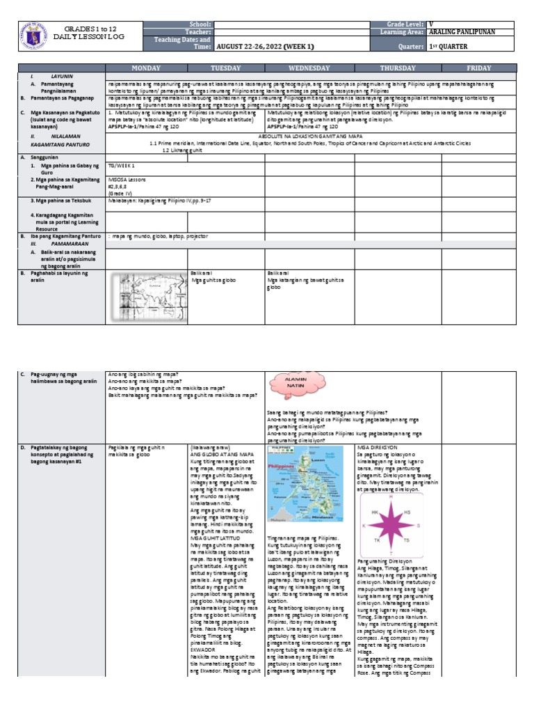 DLL - Araling Panlipunan 5 - Q1 - W1 | PDF