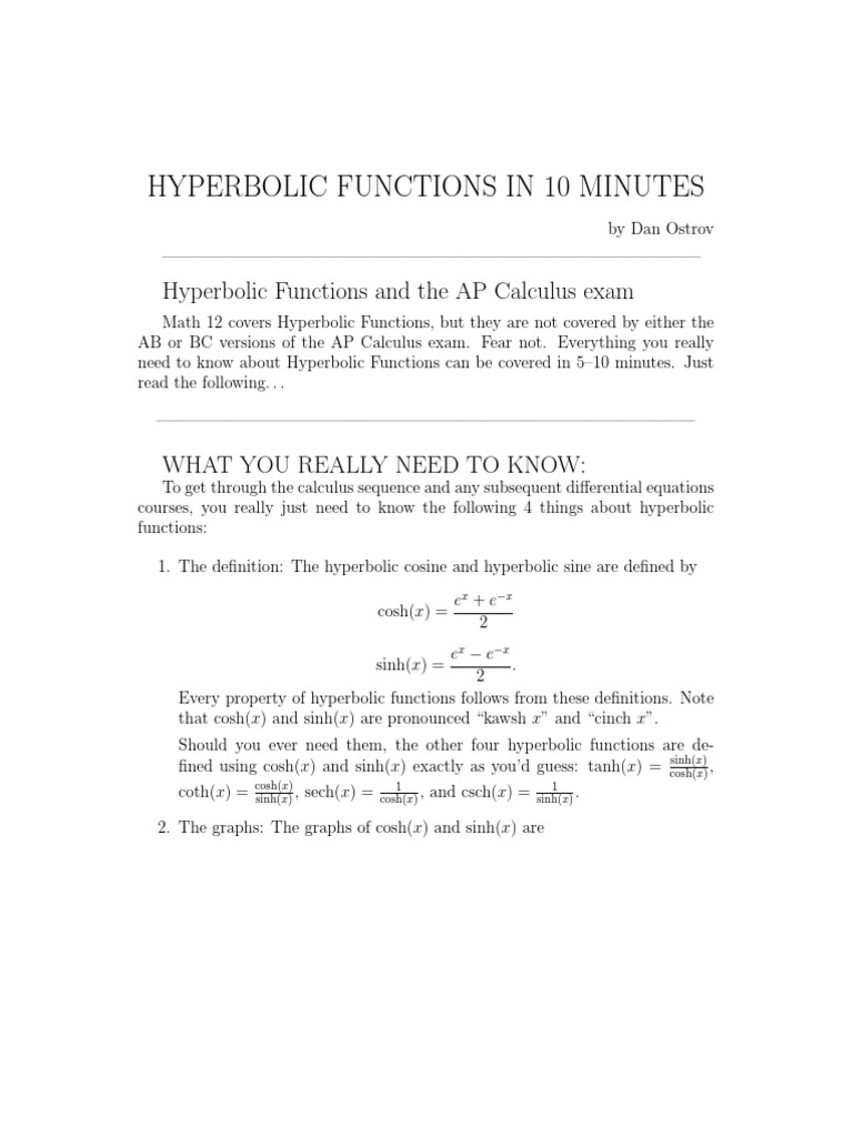 Hyperbolic Functions | PDF