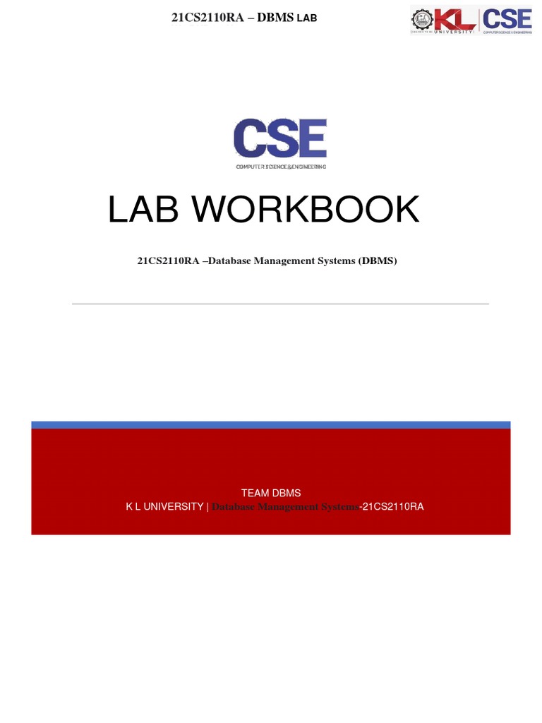 21cs2110ra Dbms Lab Workbook | PDF 21cs2110ra Dbms Lab Workbook | PDF