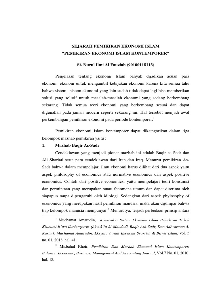 Pemikiran Ekonomi Islam Kontemporer | PDF