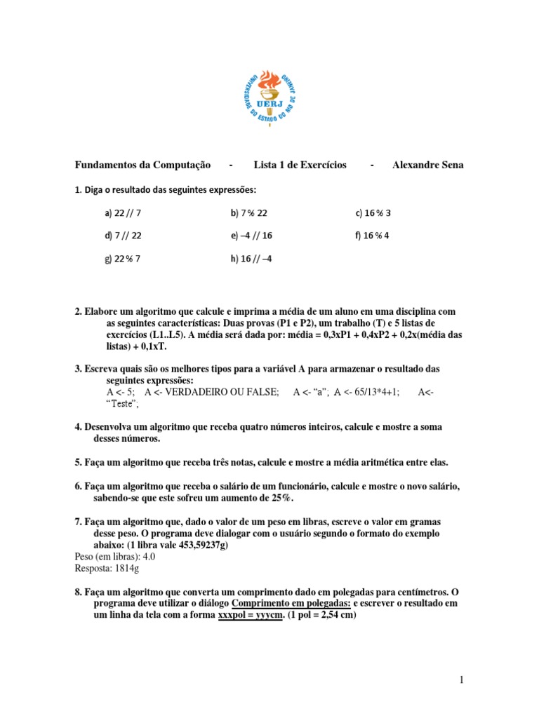 Lista1 Fundamentos | PDF