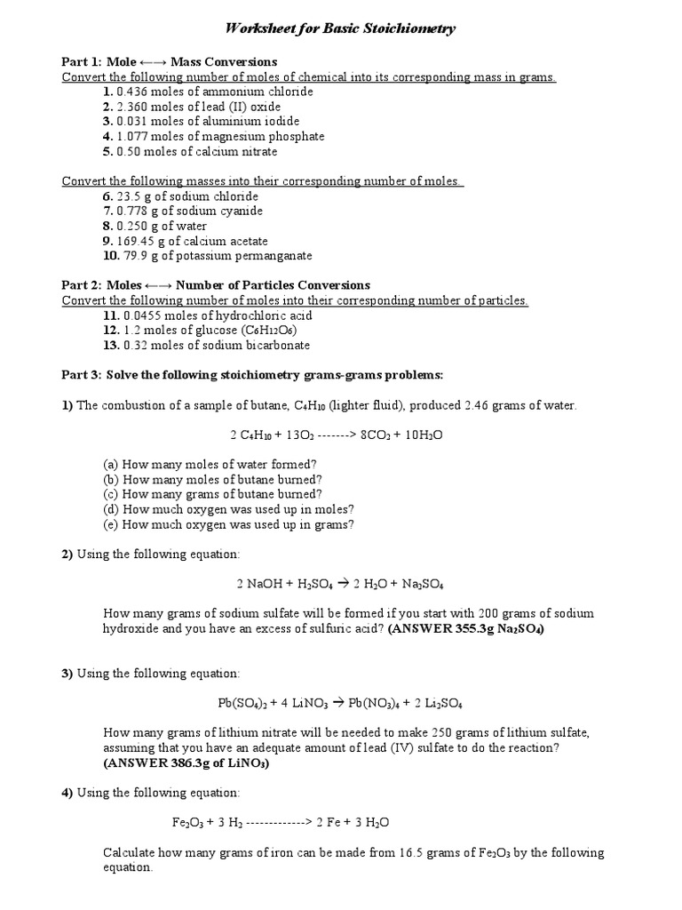 Worksheet on Stoichiometry Review | PDF | Sodium | Stoichiometry