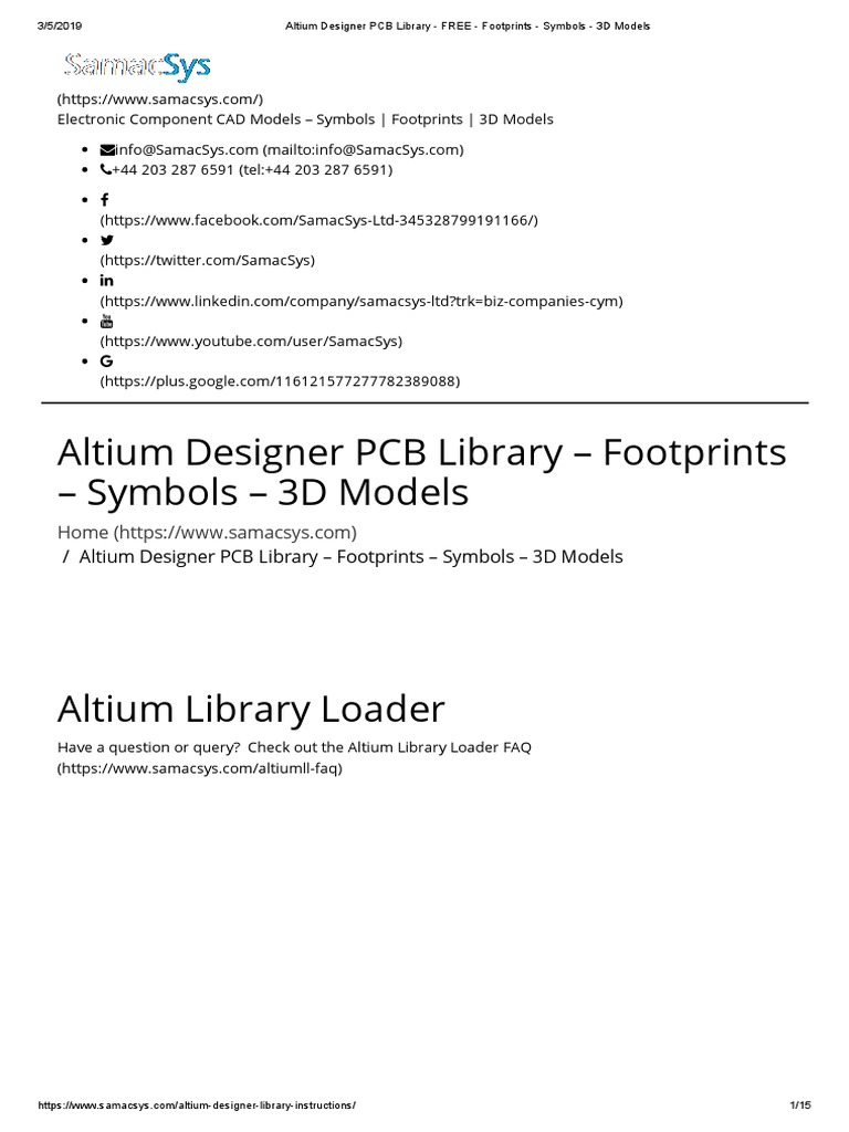 Altium Designer PCB Library - FREE - Footprints - Symbols - 3D Models ...