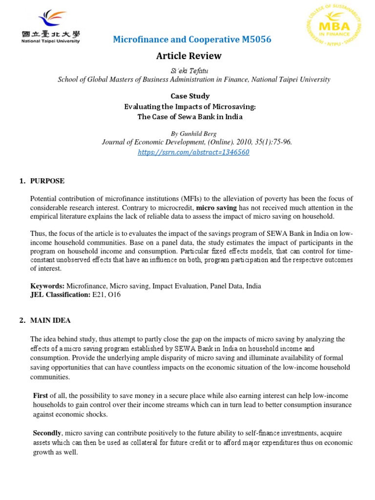 Sieki Tefatu - Article Review 3 - Evaluating The Impacts of Microsaving ...