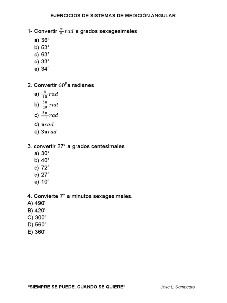 Ejercicios de Sistemas de Medición Angular | PDF