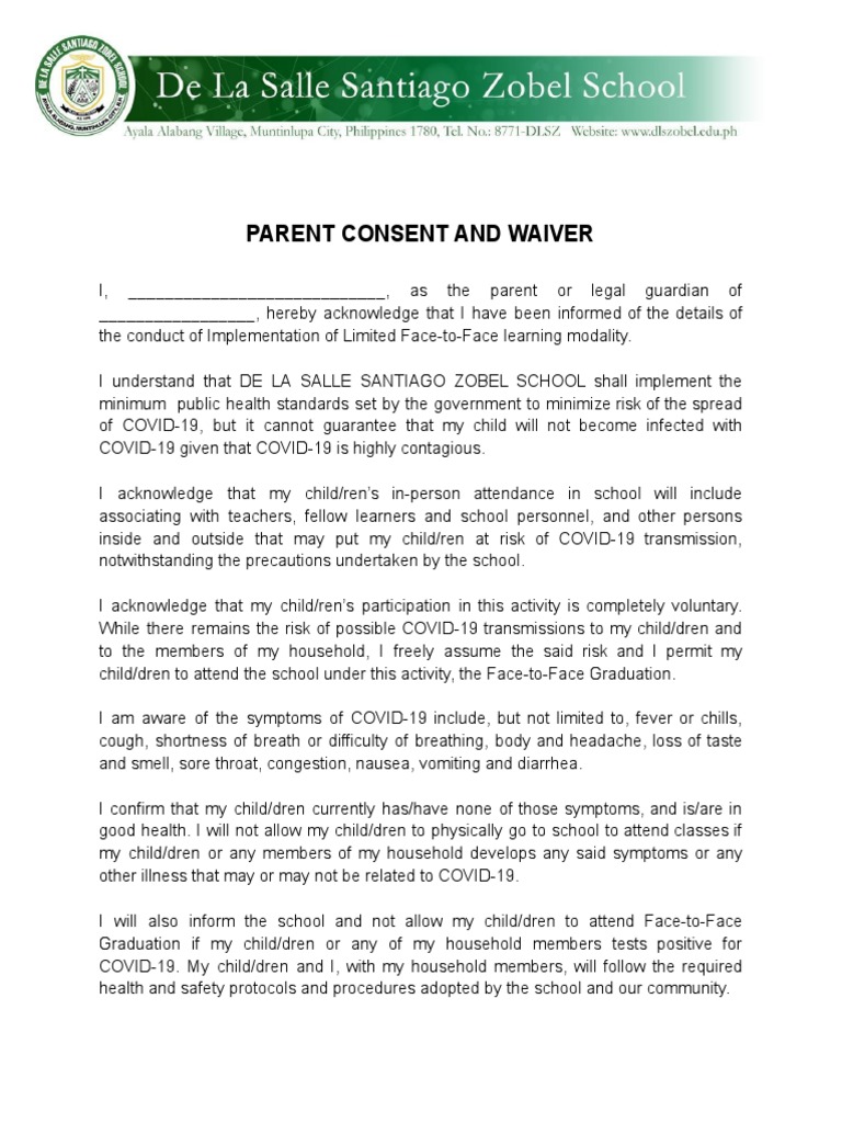 Parent Consent and Waiver For Graduation | PDF | Clinical Medicine ...