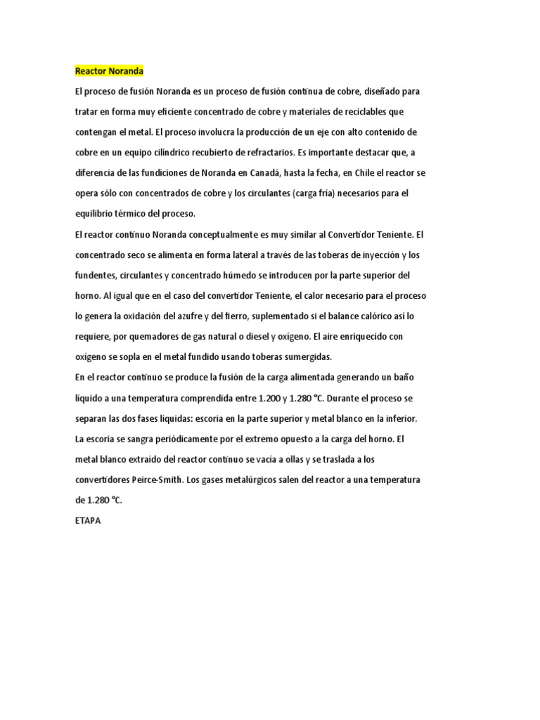 Reactor Noranda | PDF