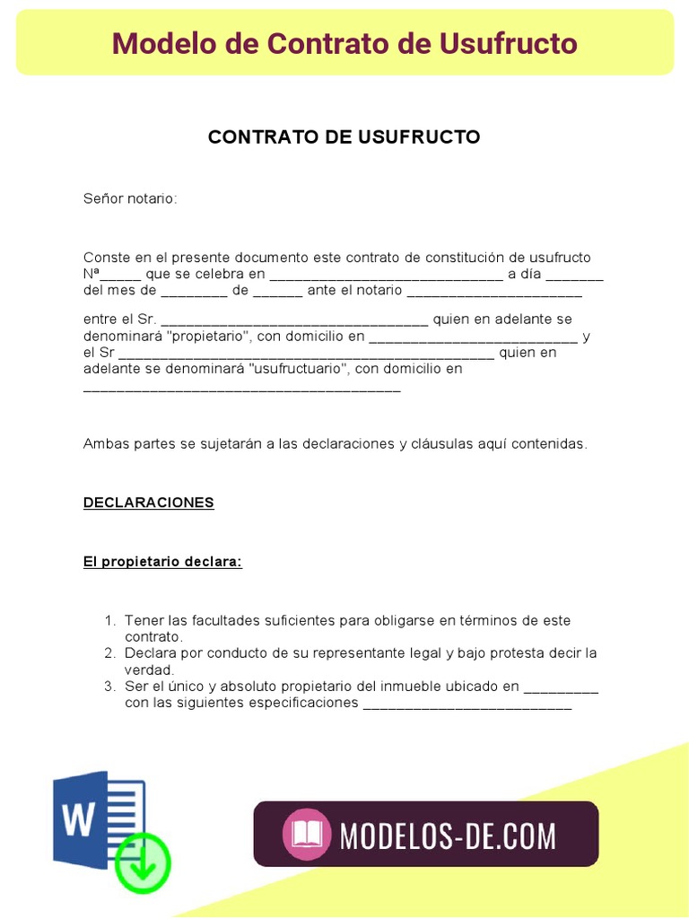 Modelo de Contrato de Usufructo | PDF