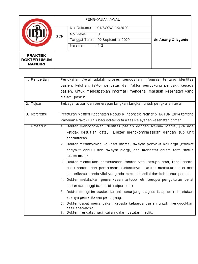 Sop1 Pengkajian Awal | PDF | Sains & Matematika
