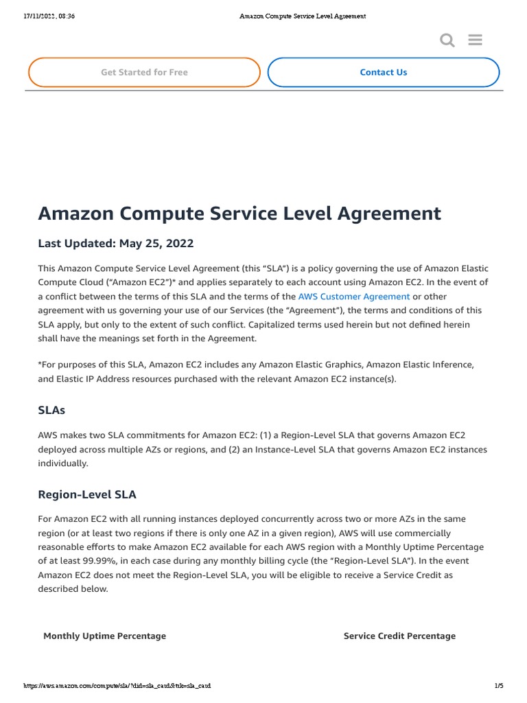 Amazon Compute Service Level Agreement | PDF
