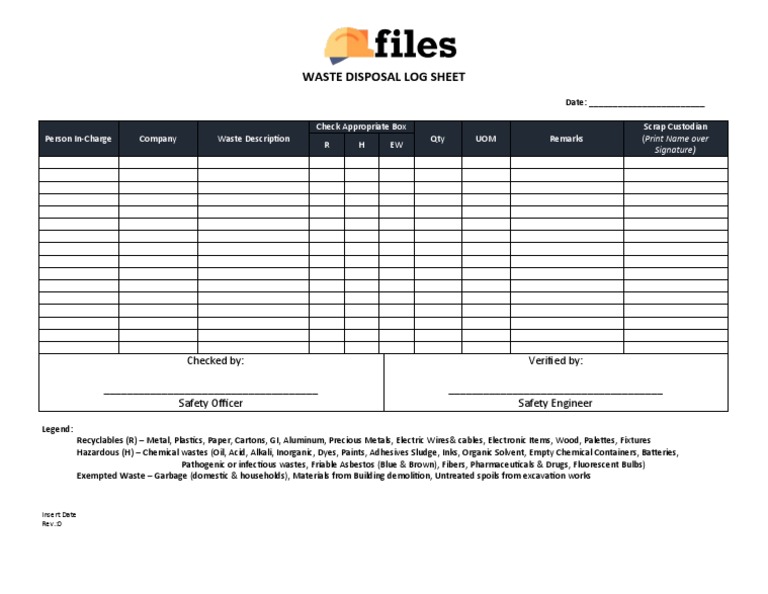 Waste Disposal Log Sheet Vyfuoh | PDF