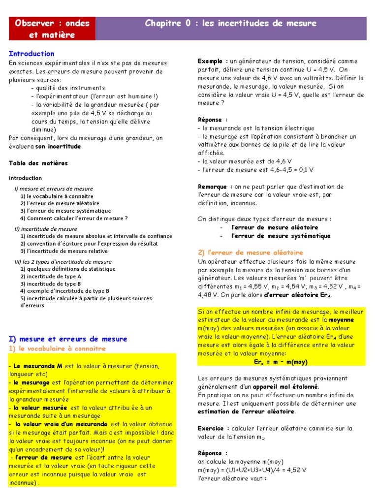 Ch0 Incertitude Mesure | PDF