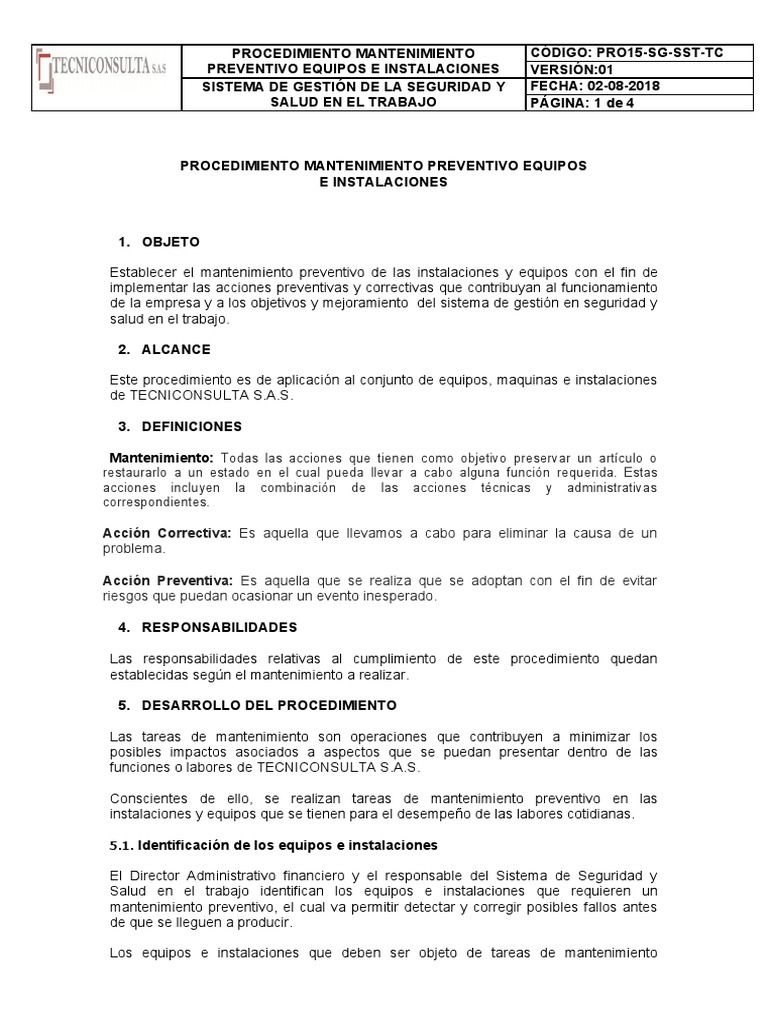 Procedimiento Mantto Preventivo | PDF