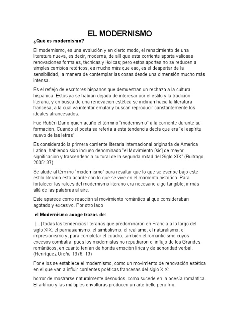 El Modernismo | PDF | Romanticismo | Simbolismo (Artes)