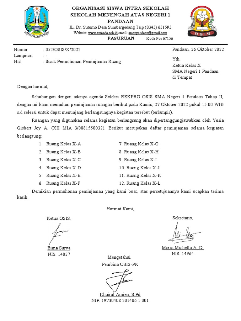 Permohonan Peminjaman Ruang OSIS | PDF
