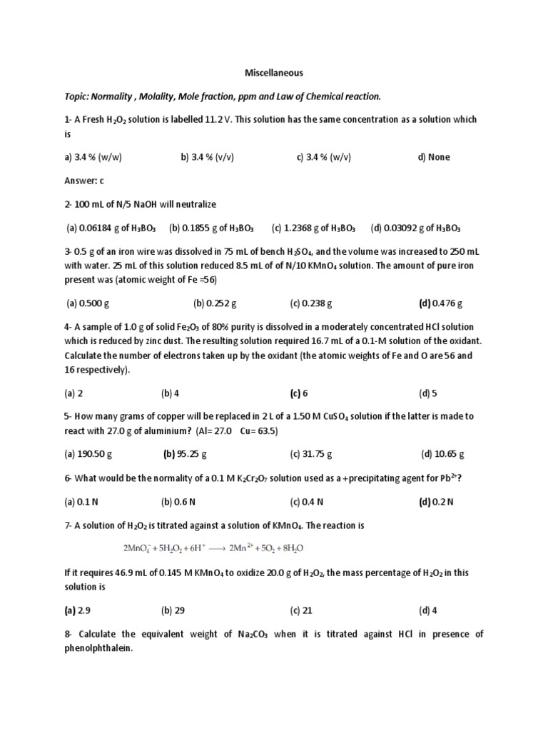 Redox Titration Pdf Titration Chemistry