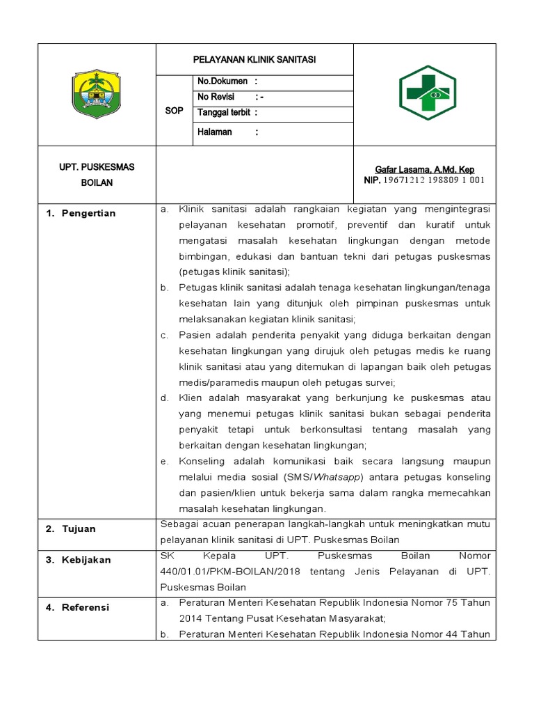 Sop Pelayanan Klinik Sanitasi | PDF