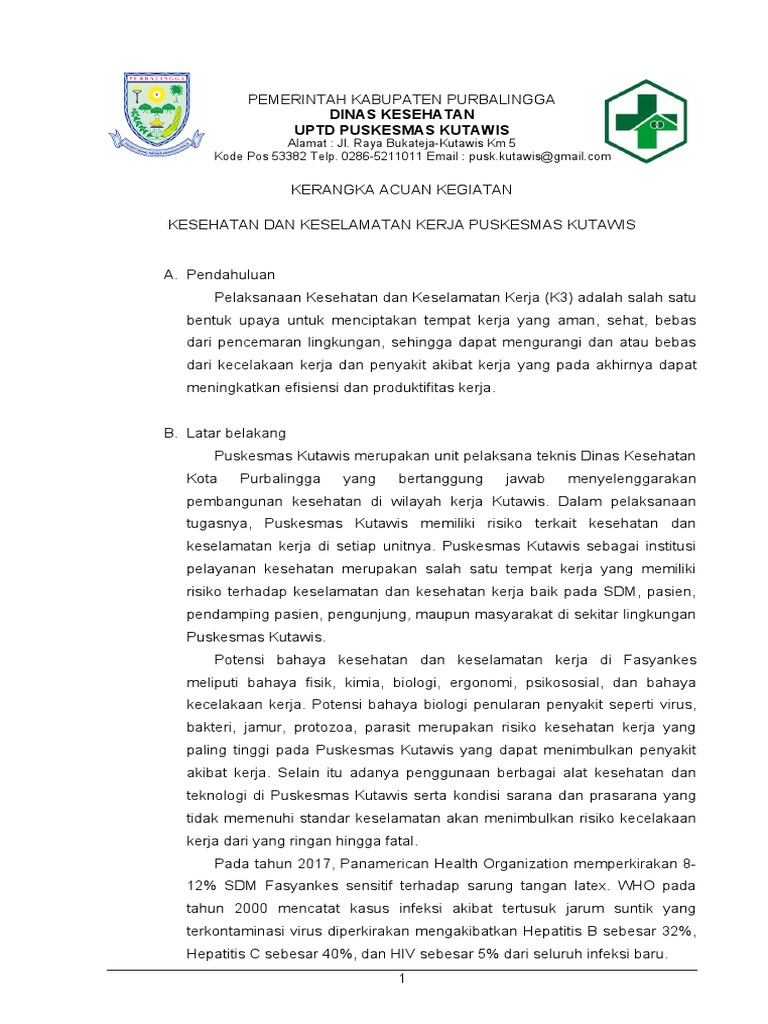 Kak k3 Uptd Puskesmas | PDF | Kesehatan Holistik | Pengembangan Diri