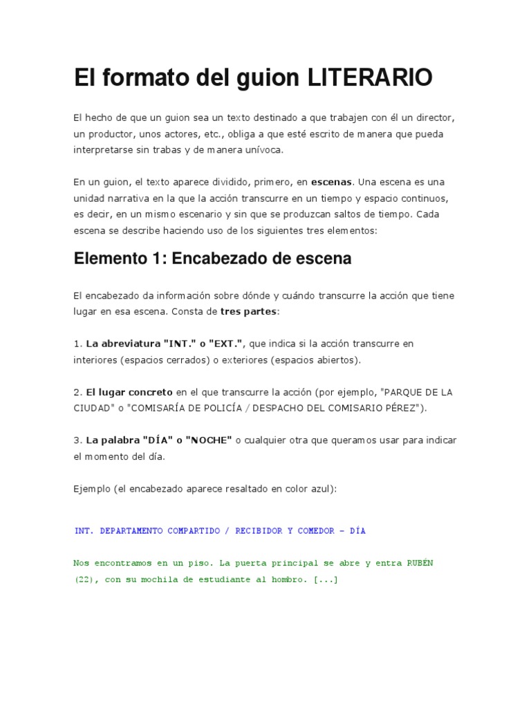 El Formato Del Guion LITERARIO | PDF