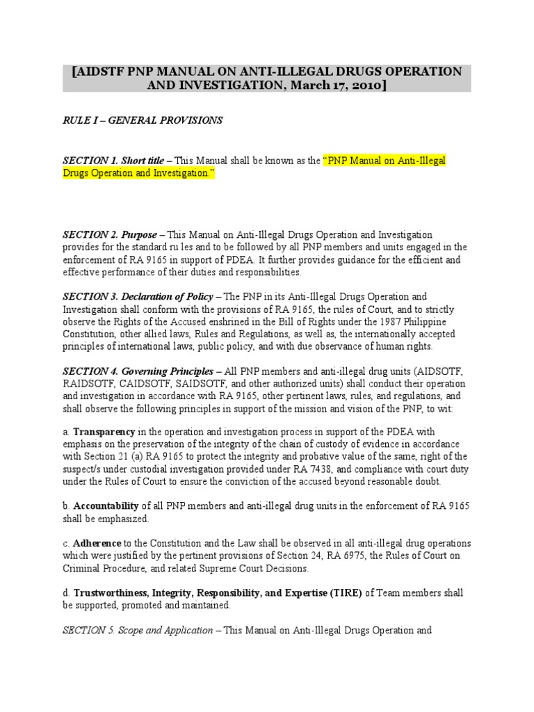 PNP Anti-Illegal Drugs Operation Manual | PDF | Search Warrant | Search ...