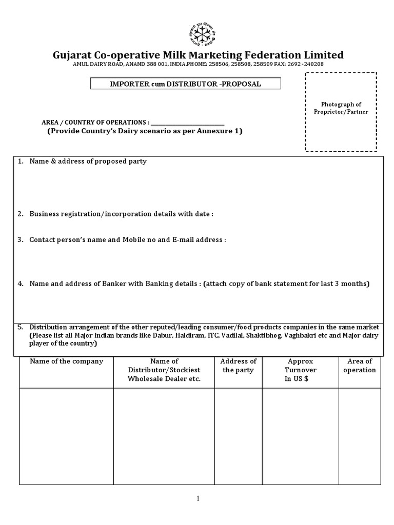 Amul Distributor Proposal Form | PDF | Retail | Convenience Store