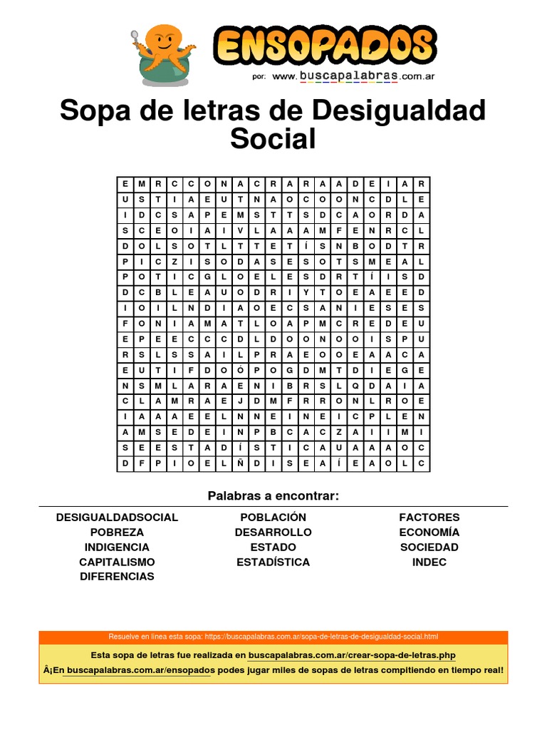 Sopa de Letras de Desigualdad Social | PDF