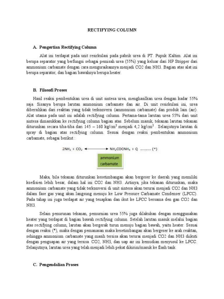 Proses dan Pengendalian Rectifying Column Urea | PDF | Memasak, Makanan ...