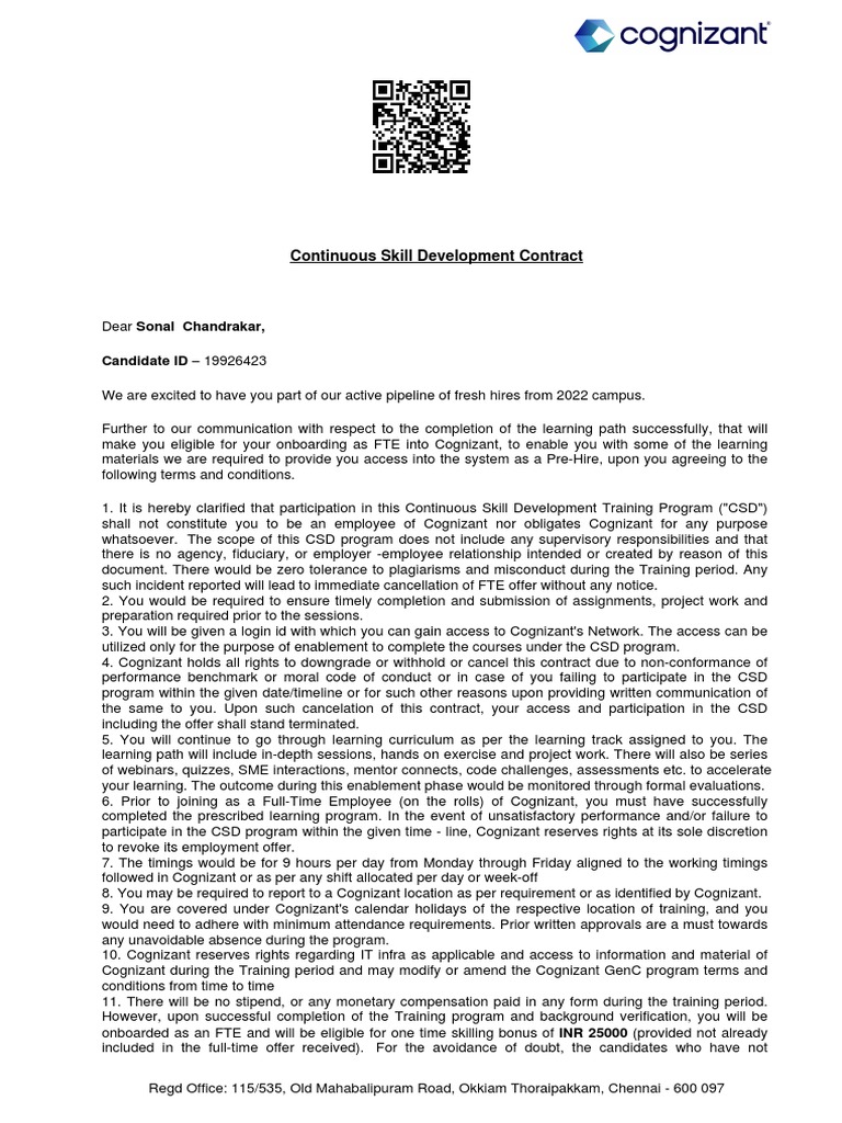 Continuous Skill Development Contract: Candidate ID | PDF | Employment ...
