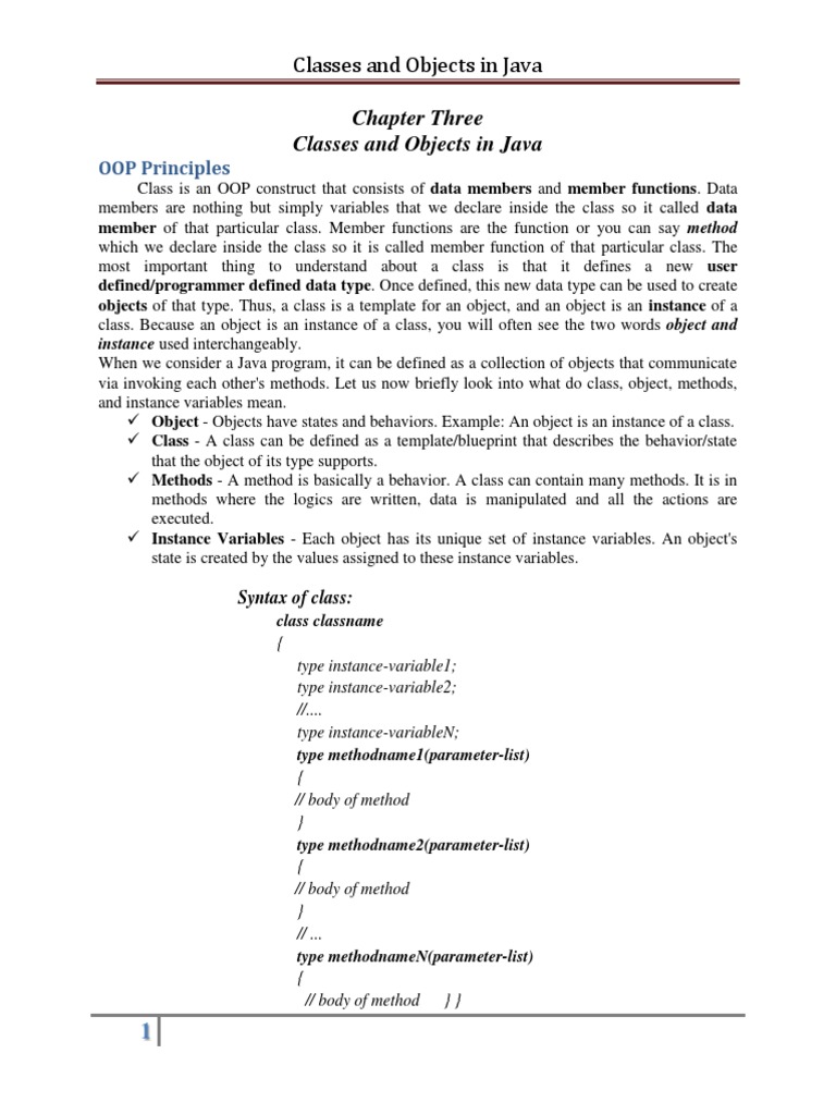 Chapter 2 Classes And Objects Pdf Method Computer Programming