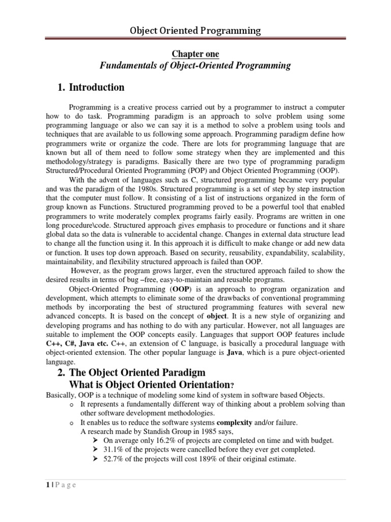 Chapter 1 1 Oop Pdf Object Oriented Programming Method