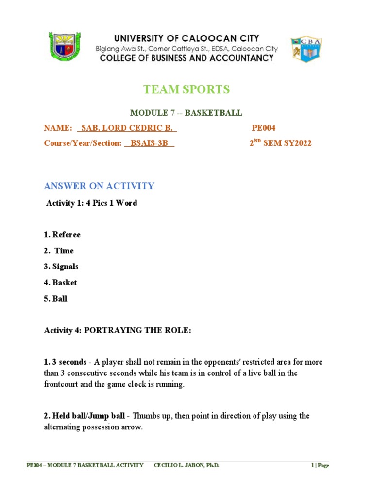 SAB Basketball Rules and Signals | PDF | Games Of Physical Skill ...