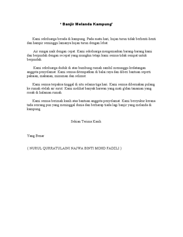 Karangan Yang Bertajuk Banjir Melanda Kampungku | PDF