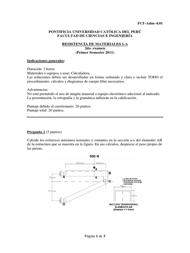 Examen Final Resistencia de Materiales | PDF | Viga (Estructura) | Resistencia de materiales