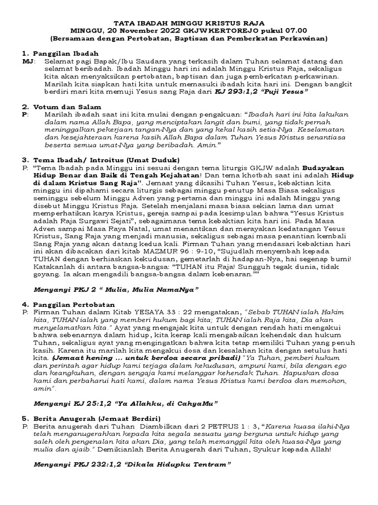 Tata Ibadah Minggu Kristus Raja | PDF