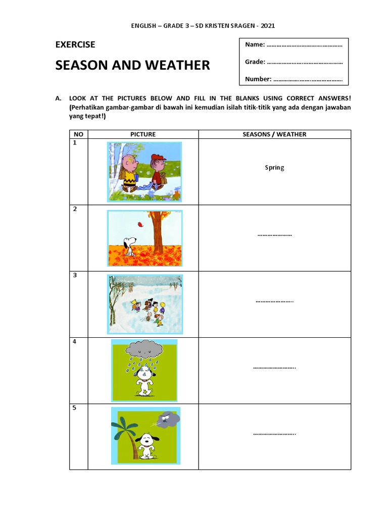 Latihan Musim dan Cuaca Kelas 3 SD | PDF