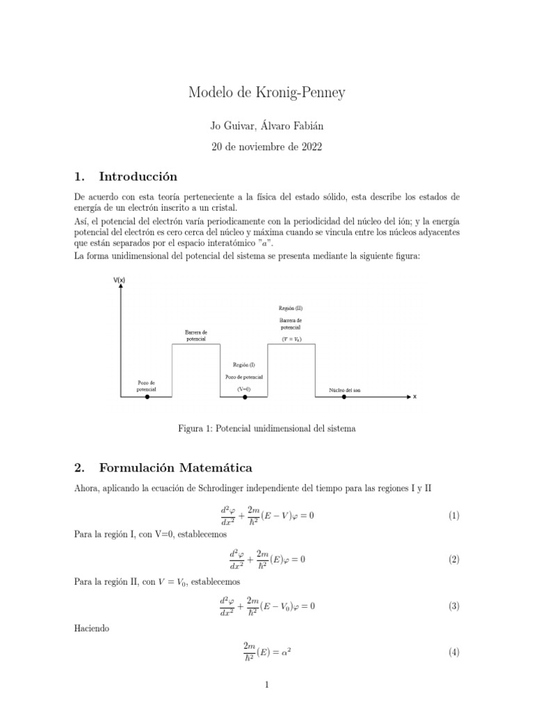Modelo Kronig-Penney: Energía Electrónica | PDF | Métodos y materiales ...