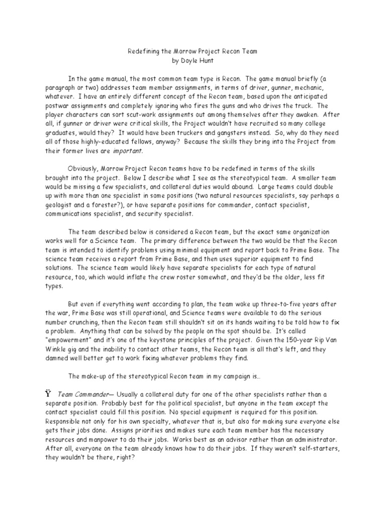 The Morrow Project Recon Team | PDF | Resource | Reconnaissance