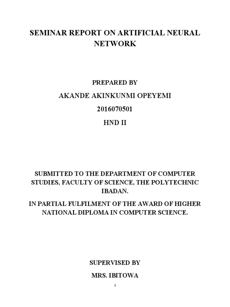 Seminar Report On Artificial Neural Network | PDF
