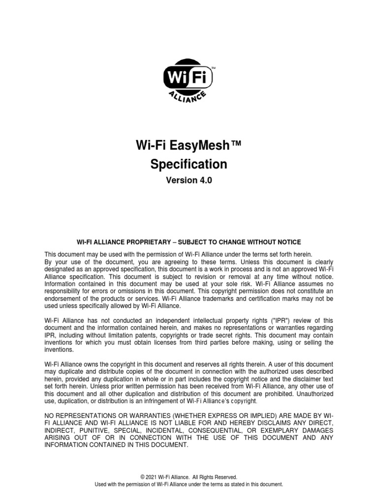 Wi-Fi EasyMesh Specification v4 0 | PDF Wi-Fi EasyMesh Specification v4 0 | PDF