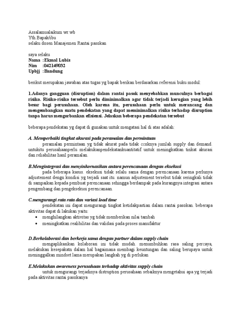 Tugas Manajemen Rantai Pasokan | PDF | Pengelolaan Keuangan & Uang