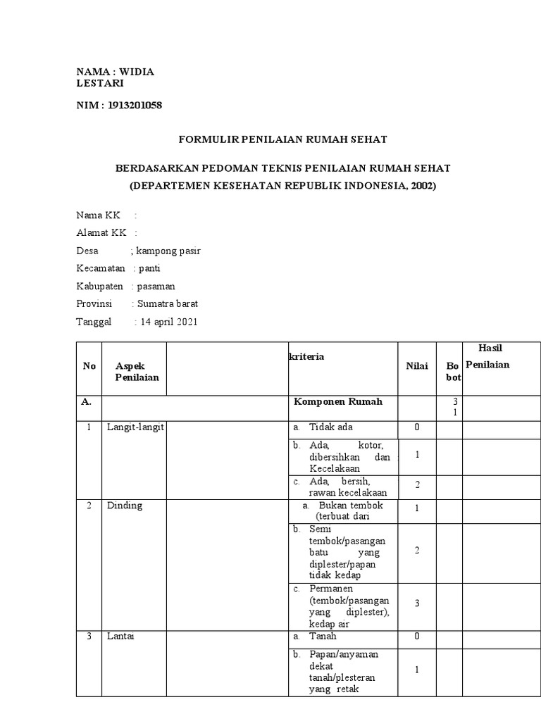 FORMAT INSPEKSI SANITASI PEMUKIMAN Benar-2 | PDF