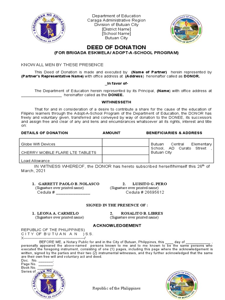 Deed of Donation Sample | PDF