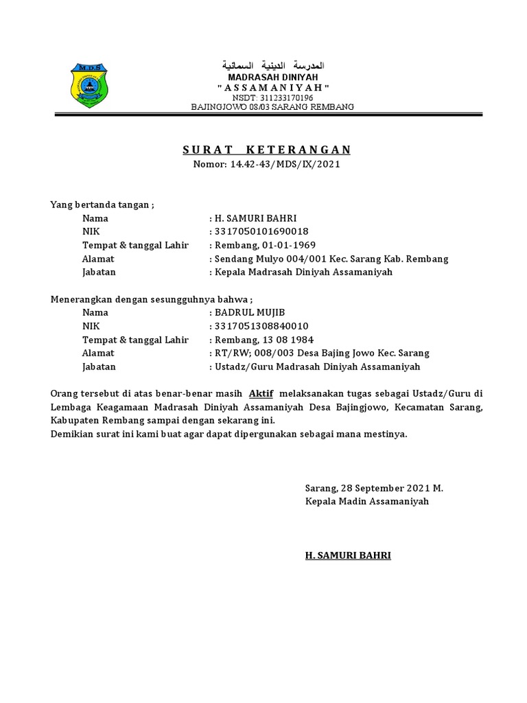 Surat Keterangan Guru Aktif | PDF