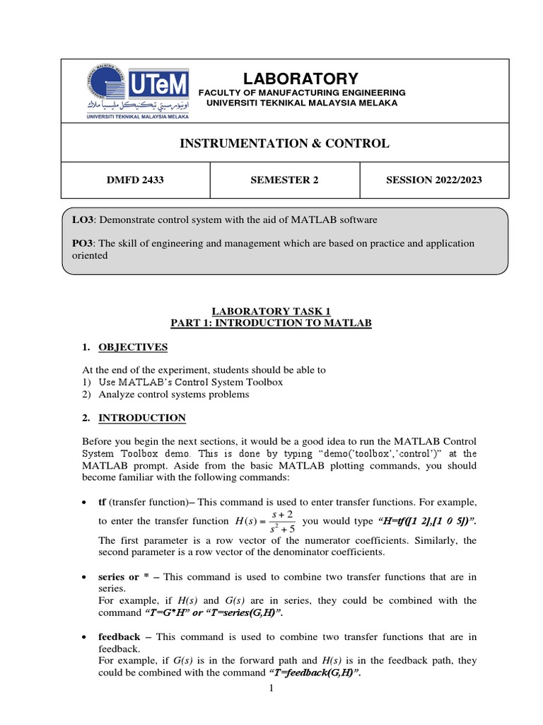 Lab1 - Intro To Matlab, Simulink | PDF | Matlab | Cursor (User Interface)