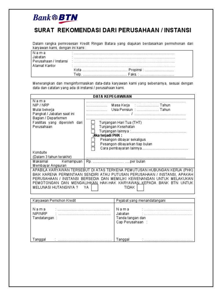 Form Surat Rekomendasi Dari Perusahaan | PDF